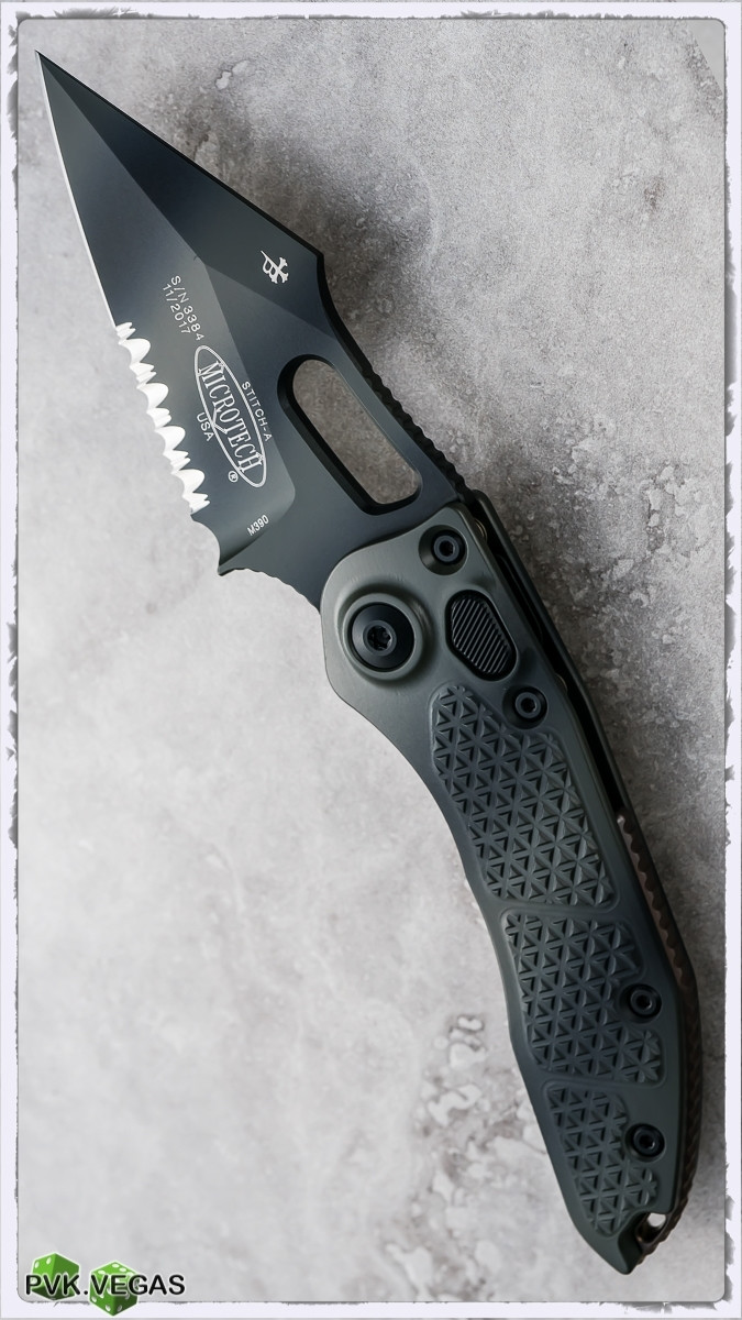 Microtech Auto Stitch Green Camo Serrated M390 Blade - PVK