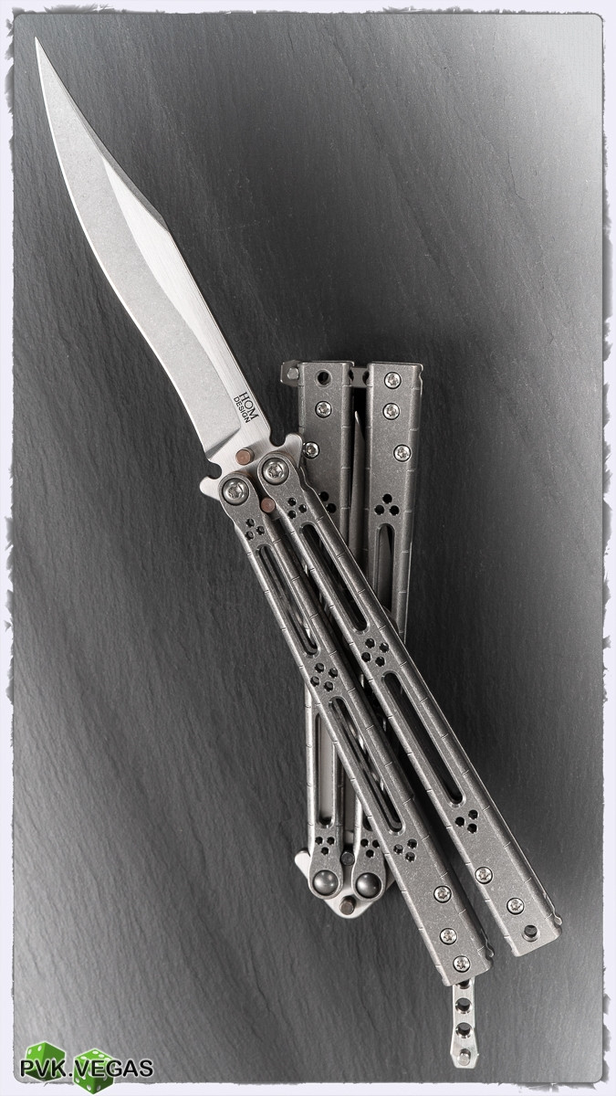 Hom Design Basilisk-R Titanium Stonewashed Balisong Butterfly Knife ...