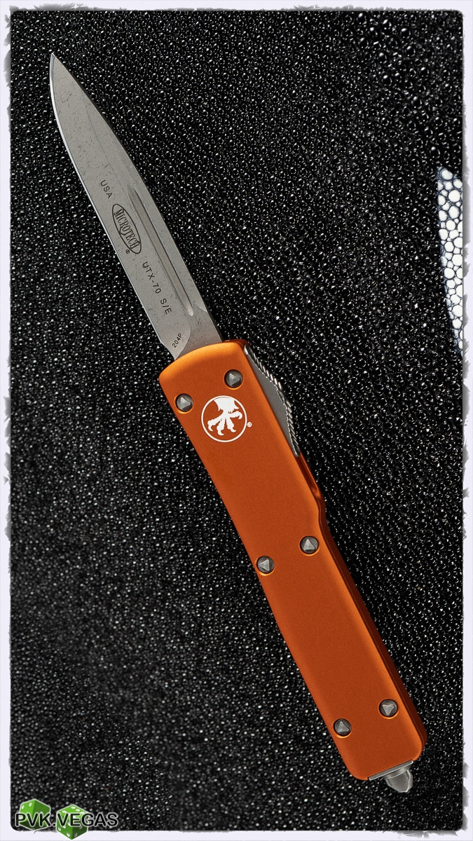 Microtech UTX-70 S/E 148-10APOR Apocalyptic Finish Blade Orange Handle ...