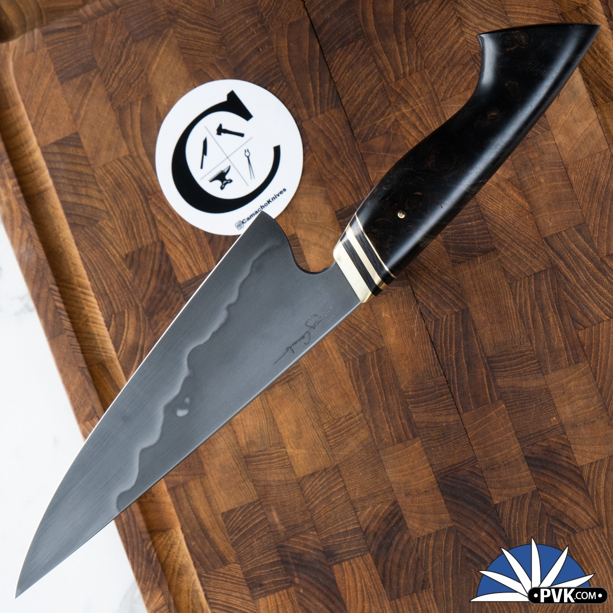 Camacho Knives Custom Western Chef, W2 Blade With Hamon, Maple Burl - PVK