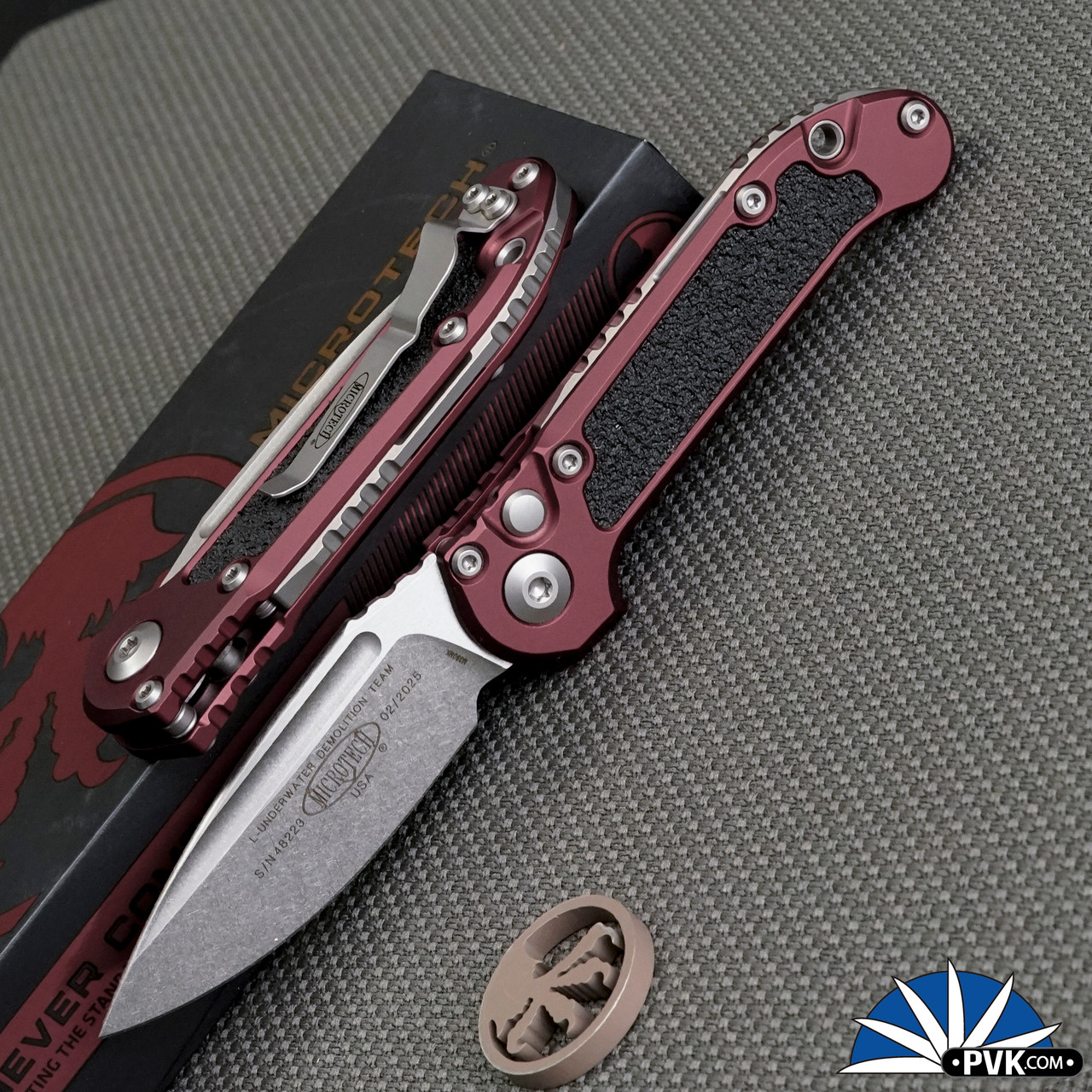 Microtech LUDT Gen 3 1135-10MR Stonewash Blade, Merlot Handle Grip ...