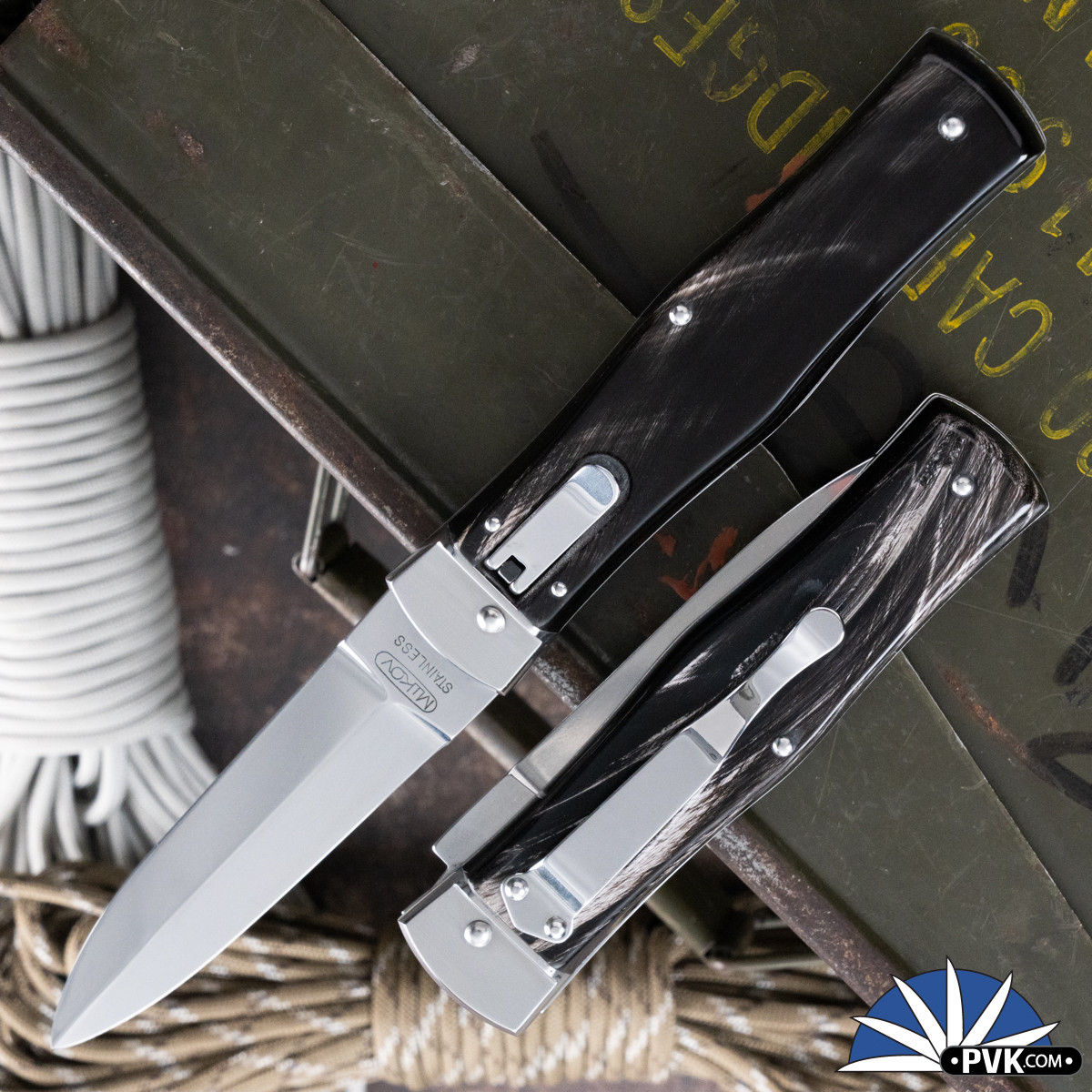 Mikov Predator 241 Leverlock Auto Dagger Horn W/Pocket Clip - PVK