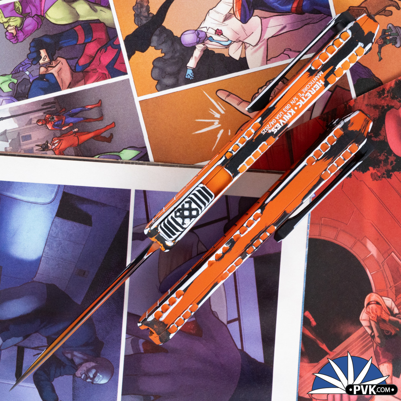 Heretic Knives Manticore E Magnacut Double Edge Cel Shade Orange Pvk
