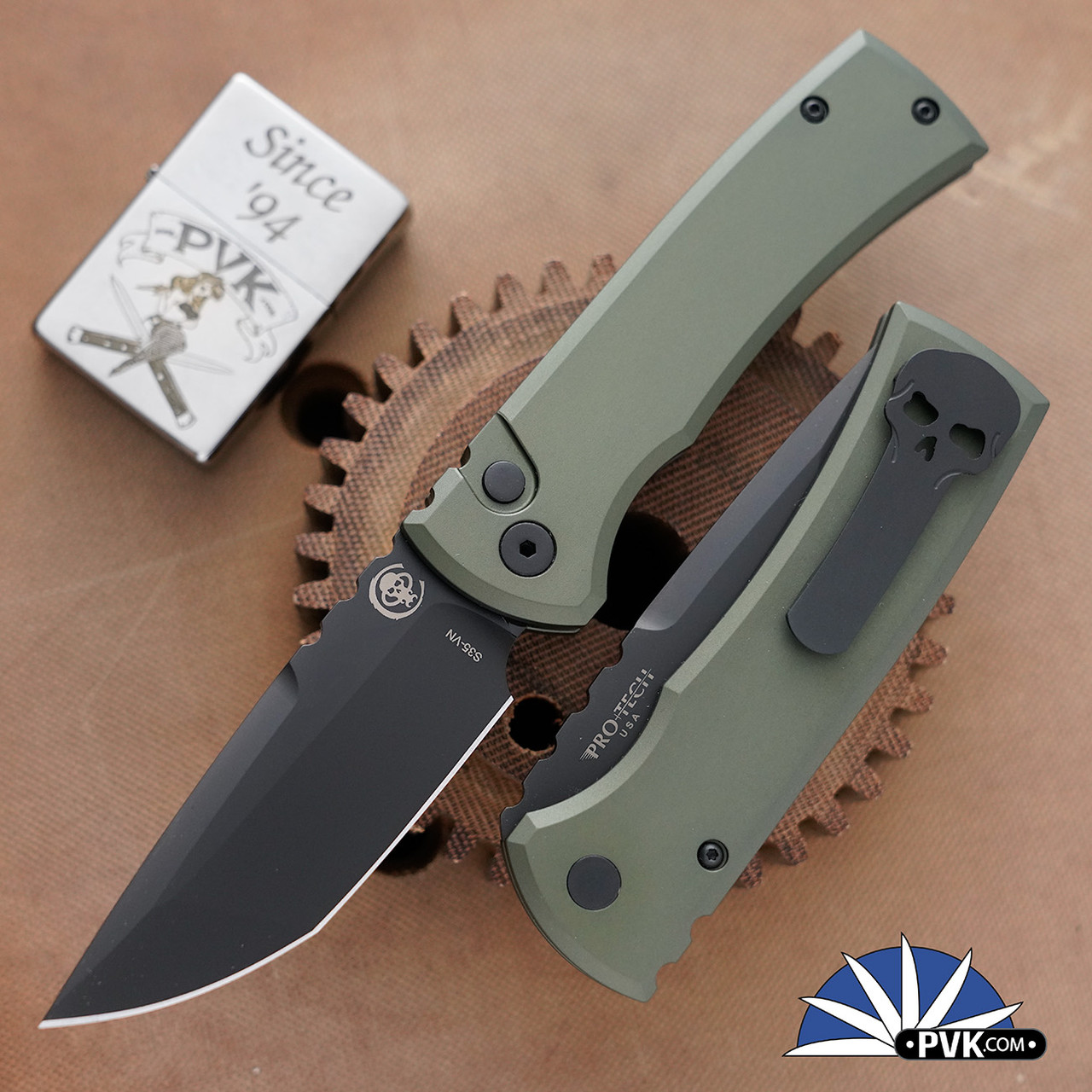 Chaves Knives/Protech Redencion 229, T/E DLC Blade, Black Handle