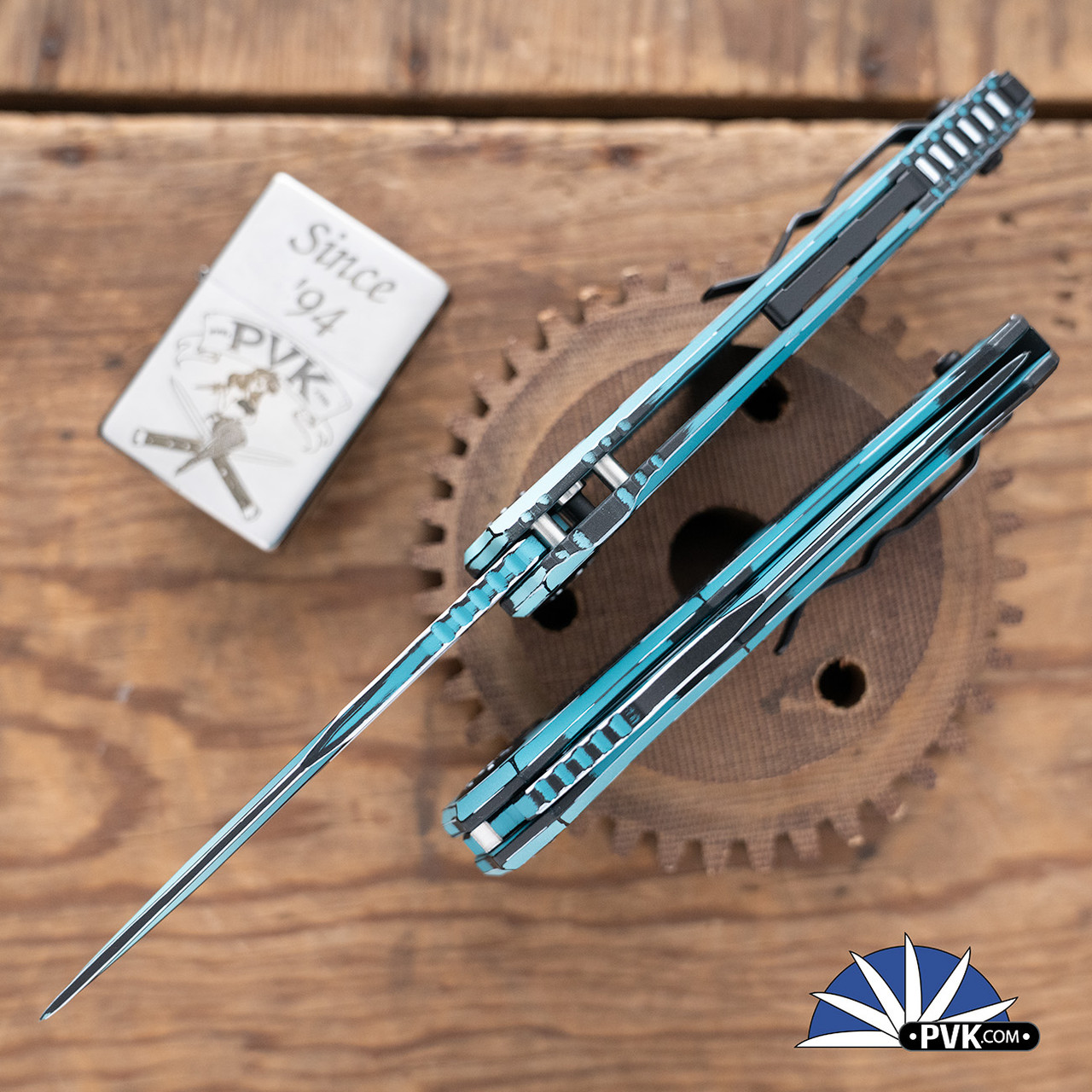 Heretic Knives Wraith V4 Auto Bowie Blade, Cel Shade Turquoise - PVK