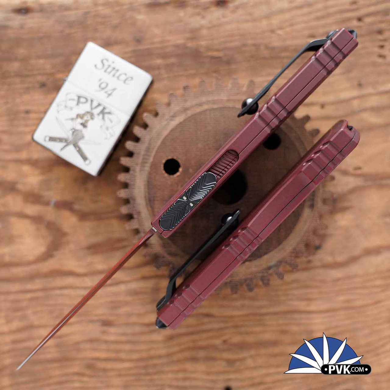 Microtech Luminary ZBP 1270-1WCMS Weathered Crimson Blade, Weathered ...