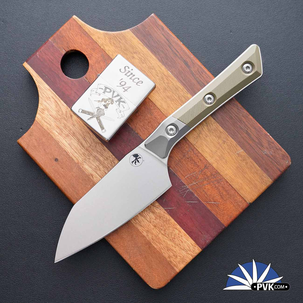 Microtech Kitchen 4.2" Santoku Knife 3300B-10OD Stonewashed Blade, OD ...