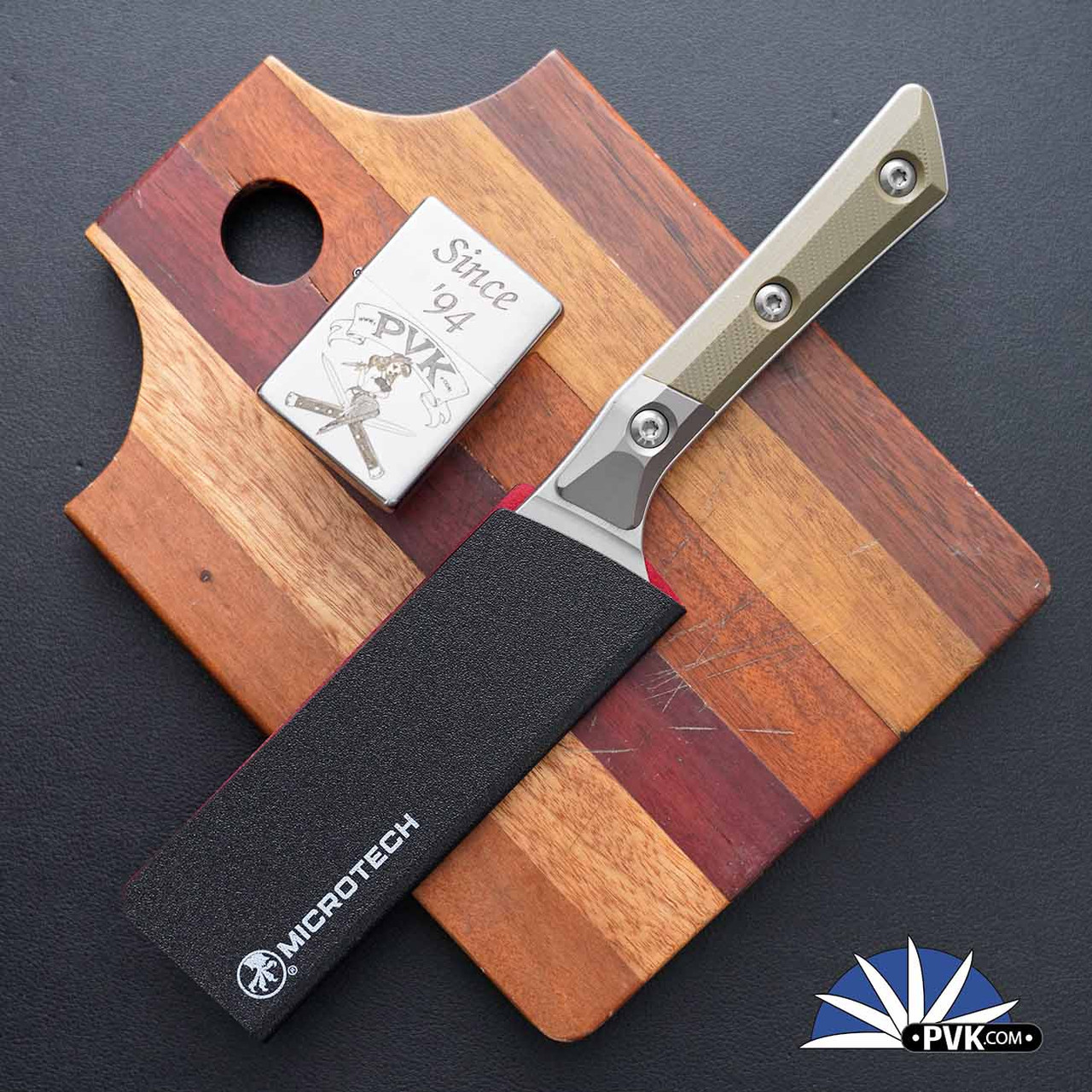 Microtech Kitchen 4.2" Santoku Knife 3300B-10OD Stonewashed Blade, OD ...