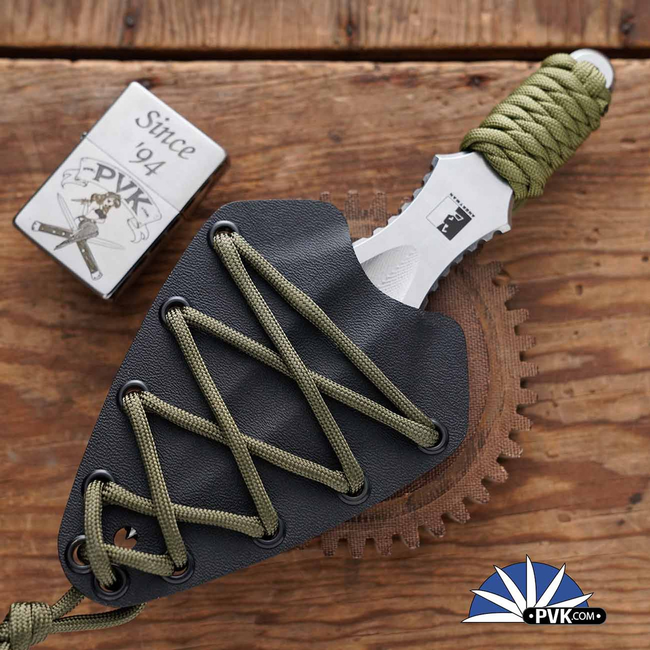 Angryman Apocalypse Spearhead V2 AEB-L With Green Paracord Wrap & Kydex ...