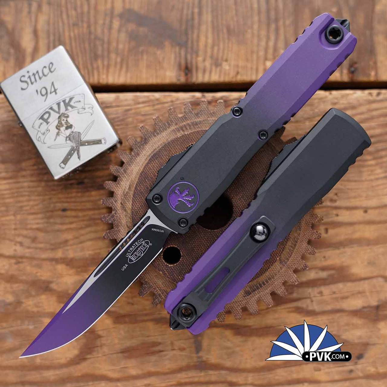 Microtech Ultratech ZBP Gen 3 1121-1FBKPU Single Edge Cerakote Faded Black/ Purple Blade ...