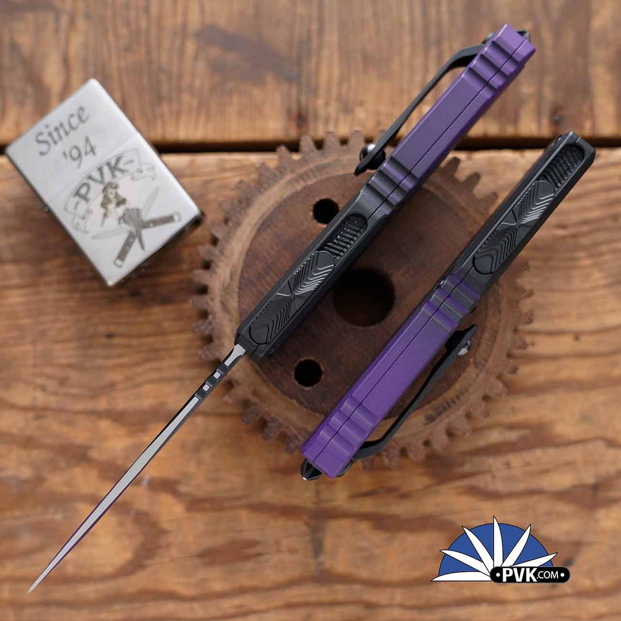 Microtech Ultratech ZBP Gen 3 1121-1FBKPU Single Edge Cerakote Faded Black/ Purple Blade ...