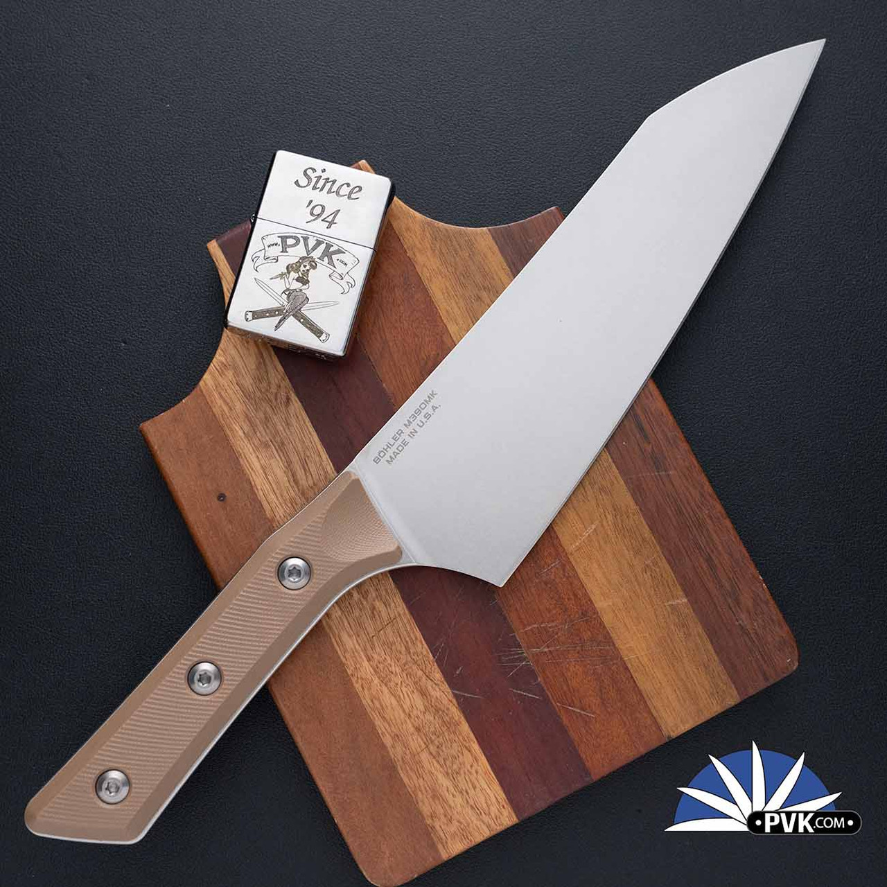 Microtech Kitchen 8" Chef Knife 3000B-10CE Stonewashed Blade, Coyote ...