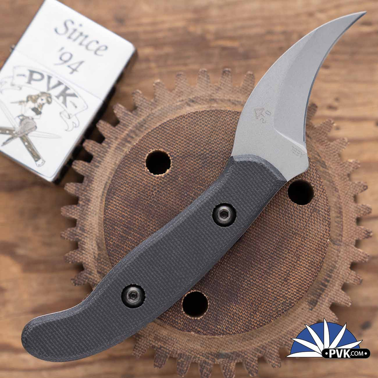 Kramer Custom Knives AM-E Pikal, Bead Blast AEBL Blade, Black Micarta ...