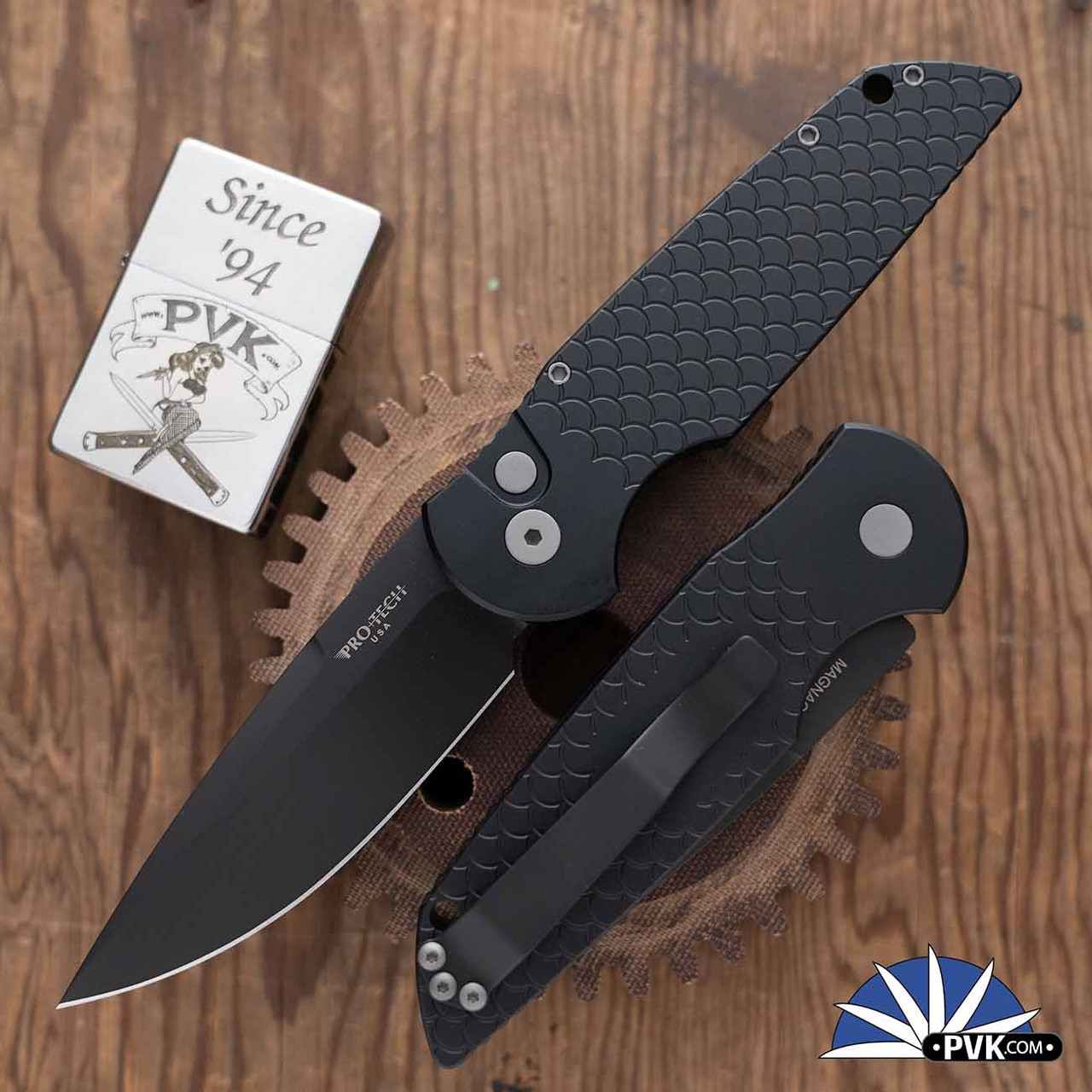 Protech TR-3 X1 MC, Black Magnacut Blade, Black Fish Scale Handle ...