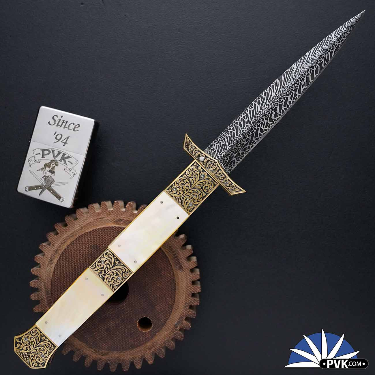 Afaaq Custom Knives Mother Of Pearl Swinguard Picklock, SS Engraved ...