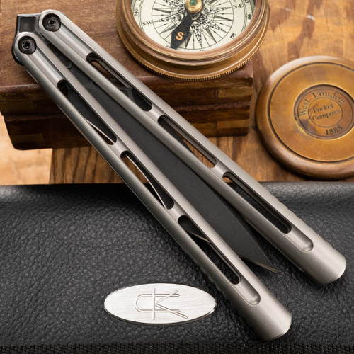 Ceroni Knives Black Scorpion Blade Pinless Balisong Titanium Slotted ...