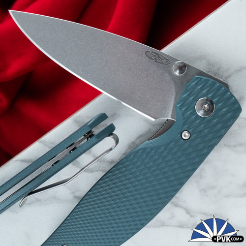Three Rivers Manufacturing (TRM) Atom, Stonewash 20CV, Blue Cerakote Titanium 3D Lizard Skin ...