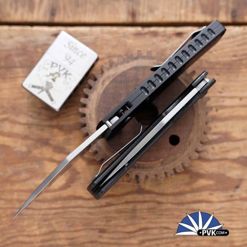 Defiant 7 Seax Auto, Stonewashed CPM-Magnacut, Black Handle - PVK