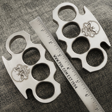 BURN Custom 4 Finger Knuckles Stainless Steel 1/2" Burn Skull Logo - PVK