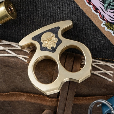 BURN Custom 2 Finger Knuckles Brass 1/2" Carbon Fiber Inlay Burn Skull ...