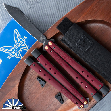 Benchmade Necron Balisong, DLC Blade, Ruby Red G-10 Handles - PVK
