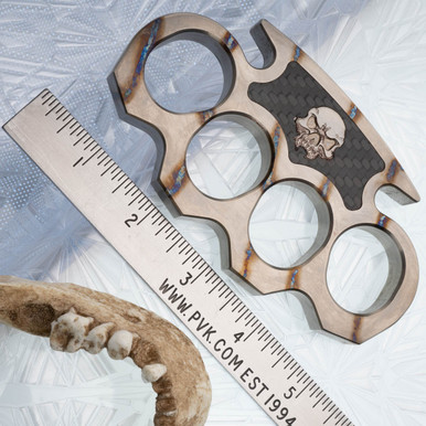 BURN Custom 4 Finger Knuckles Ti 1/2" CF Inlay Burn Skull Torched V2 - PVK