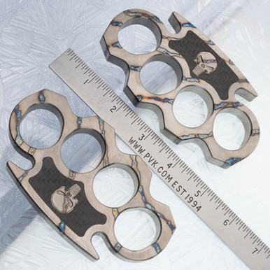 BURN Custom 4 Finger Knuckles Ti 1/2" CF Inlay Punisher Skull Torched ...