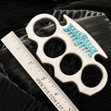 BURN Custom 4 Finger Knuckles Stainless Steel 1/2" Aqua Juma Dragonskin ...