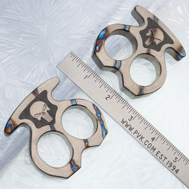 BURN Custom 2 Finger Knuckles Ti 1/2" CF Inlay Punisher Skull Torched - PVK