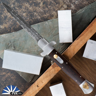 BURN Custom OTF Italian, Slither Pattern SS Damascus San-Mai Armor Core ...