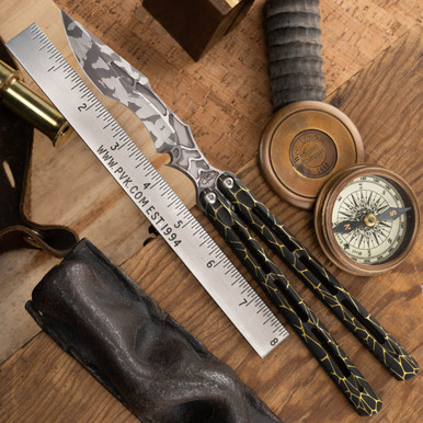 Ceroni Knives Two Tone Scatter BaliViper Blade Pinless Balisong Gold ...