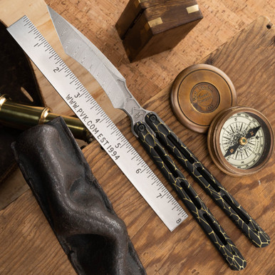 Ceroni Knives Damasteel Scorpion Blade Pinless Balisong Gold Web ...
