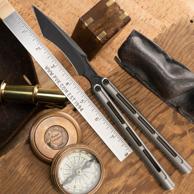 Ceroni Knives Black Scorpion Blade Pinless Balisong Titanium Slotted ...