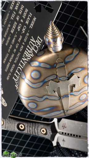 Marfione Custom Flask Round Flamed Titanium Trit Inlaid Spike Cap - PVK