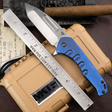 Medford Praetorian Slim Flipper Tumbled Tanto, Faced Blue Ti - PVK