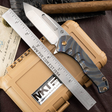 Medford Praetorian Slim Flipper Tumbled Tanto, Flamed & Blue Ti - PVK