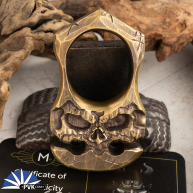 Metal Ock Customs Single Finger Knuck, Distressed Brass, Skull #652 - PVK