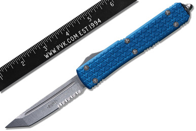 Microtech Ultratech D/A OTF Tri-Grip Stonewash Serrated Tanto Blue - PVK