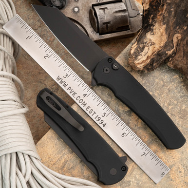 Protech Malibu Operator 5203-OPERATOR DLC Reverse Tanto Plunge Lock Flipper Knife Tritium Push ...