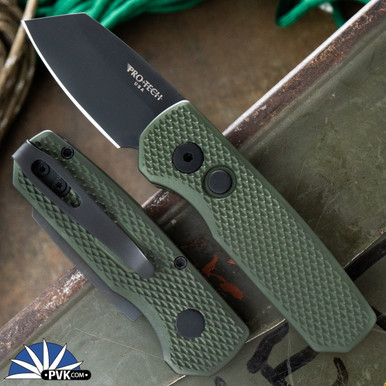 Protech Runt 5 R5406-Green, DLC Reverse Tanto Magnacut Blade, Texture ...
