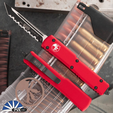 Custom REK Knives Microtech UTX-70 149-1RD Tanto Black Full Serrated ...