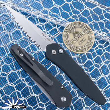 Custom REK Knives Protech Newport Auto 3405 Stonewash Full Serrated ...