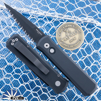 Custom REK Knives Protech Godson Auto 721 Black Full Serrated Blade ...
