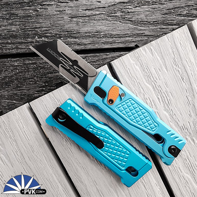 Reate EXO-U Gravity Knife, Razor Blade, Aluminum Diamond Pattern Blue - PVK