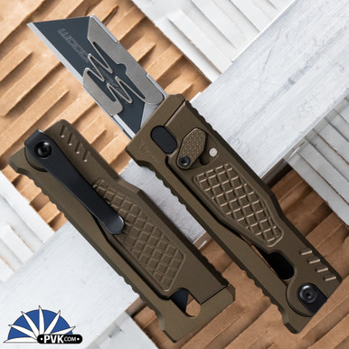 Reate EXO-U Gravity Knife, Razor Blade, Aluminum Diamond Pattern Bronze ...