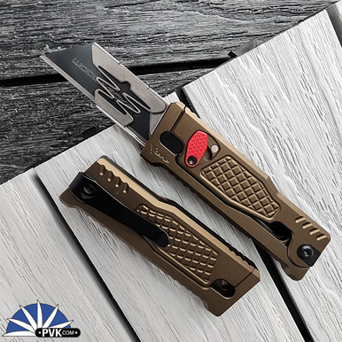 Reate EXO-U Gravity Knife, Razor Blade, Aluminum Diamond Pattern Copper ...