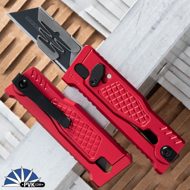 Reate EXO-U Gravity Knife, Razor Blade, Aluminum Diamond Pattern Red - PVK