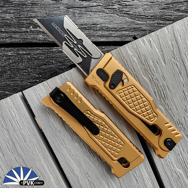 Reate EXO-U Gravity Knife, Razor Blade, Aluminum Diamond Pattern Yellow ...