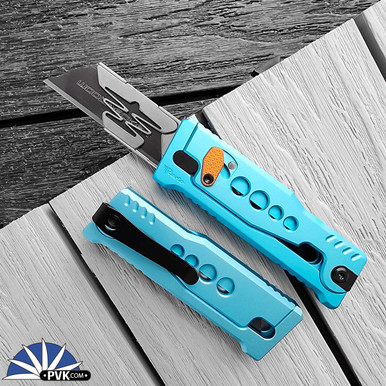 Reate EXO-U Gravity Knife, Razor Blade, Aluminum Speedhole Pattern Blue ...