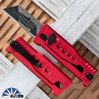 Reate EXO-U Gravity Knife, Razor Blade, Aluminum Speedhole Pattern Red ...